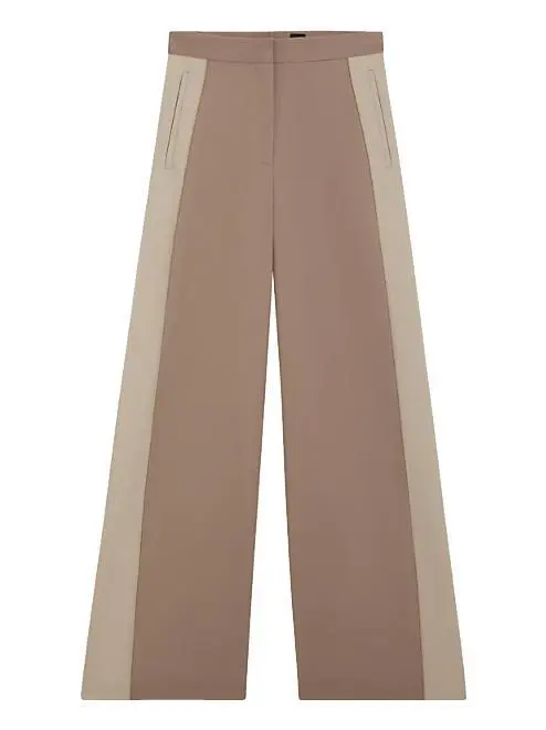 BOSS Contrast-stripe Wide-leg Virgin-wool Trousers - Open Brown