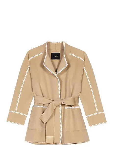 Maje Embroidered Wool-blend Coat - Camel
