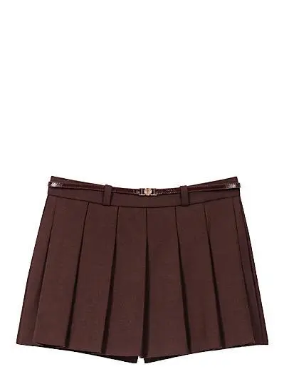 Maje Pleated Belted-waist Skort - Brown
