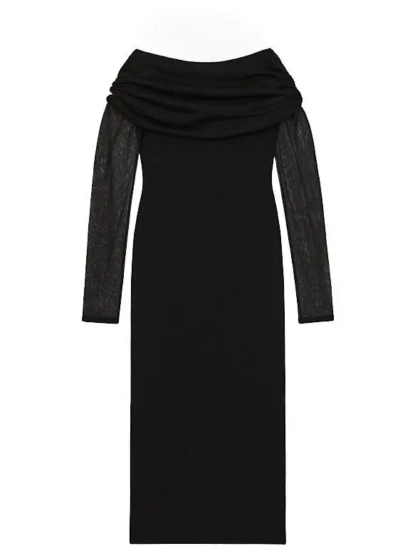 REISS Angelica Off-shoulder Stretch-knit Midi Dress - Black