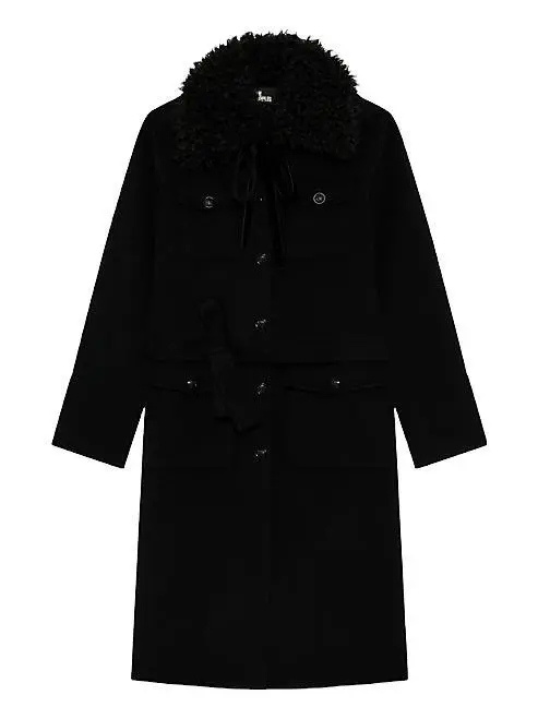 The Kooples Wool-blend Coat With Faux-fur Collar - Black