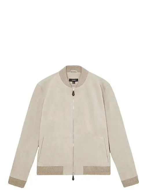 REISS Burnham Suede Bomber Jacket - Light Grey
