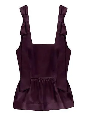RO&ZO Bow-detail Peplum-hem Stretch-satin Top - Burgundy