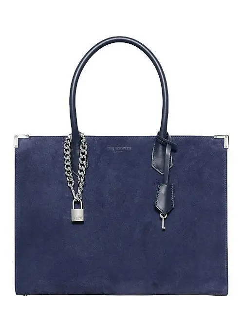 The Kooples Logo-embossed Suede Tote - Navy
