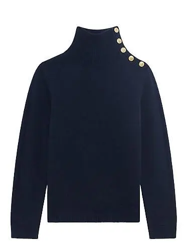 The Kooples Button-neck Wool Jumper - Navy