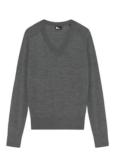 The Kooples V-neck Wool Knitted Jumper - Dark Grey Melange