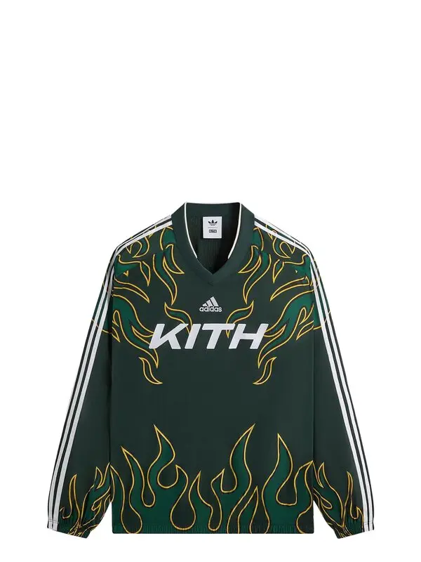 Kith For Adidas Football Long Sleeve Flame Pullover - Green