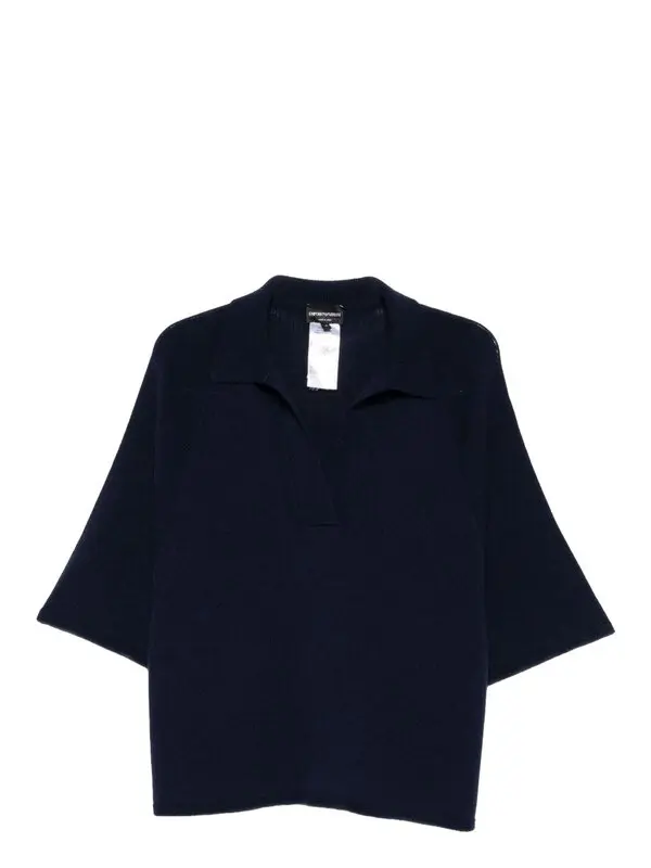 Emporio Armani Wool Oversized Polo Shirt - Blue