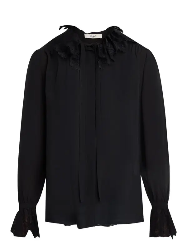 Chloé Lace-trimmed Silk Georgette Blouse - Black