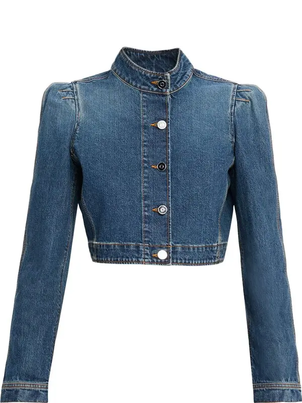 Alaïa Denim High-neck Trucker Jacket - Bleu Delav