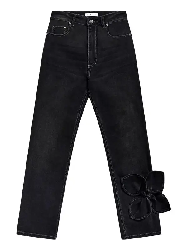 AREA Bow Embellished Straight-leg Jeans - Black