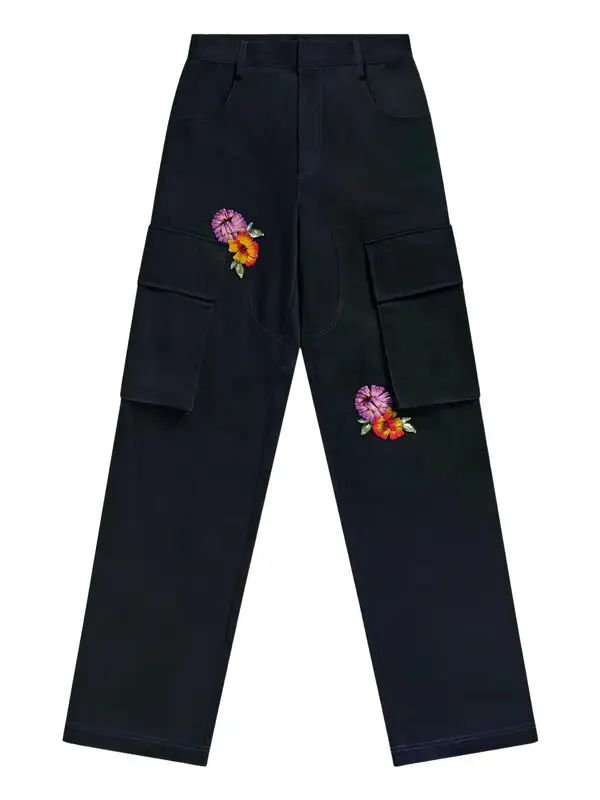 AREA Embroidered Flower Cargo Trousers - Blue