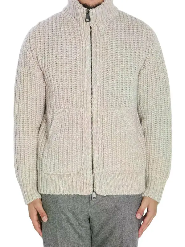 ROBERTO COLLINA Ribbed Zipped Cardigan - Neutrals