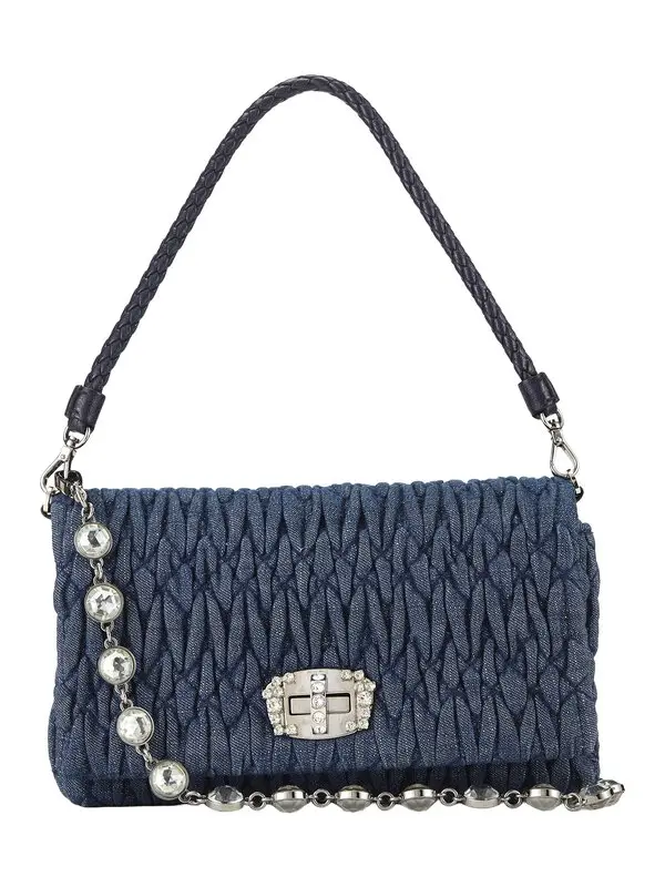 Miu Miu Denim Crystal Flap Bag - Navy