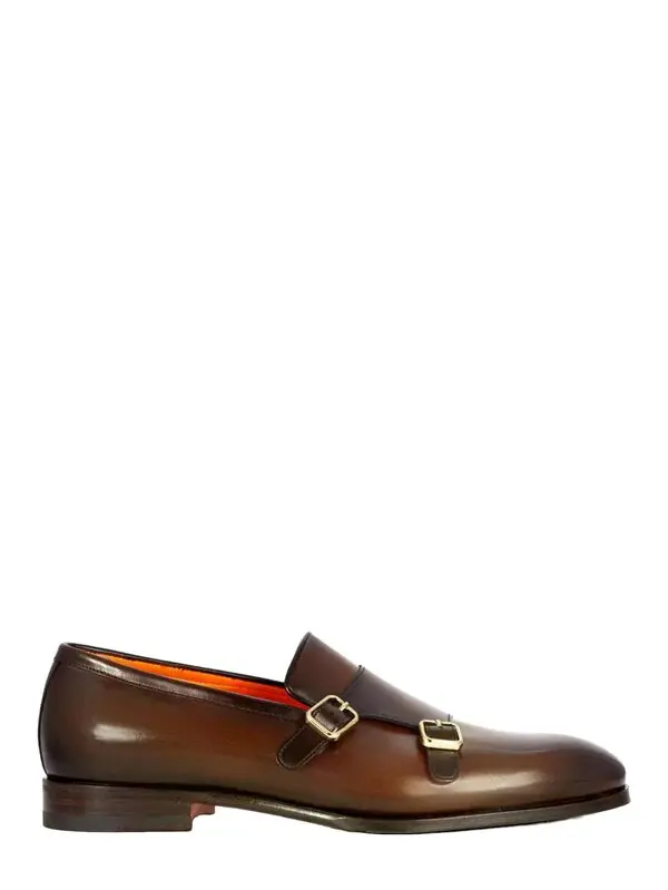 Santoni Leather Double-buckle Monk Shoes - Brown