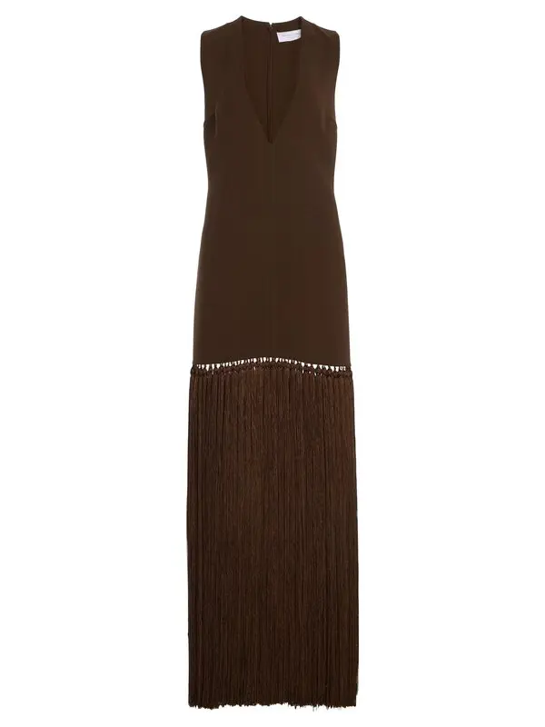 Michael Kors Tasseled Crepe Wool Maxi Dress - Brown