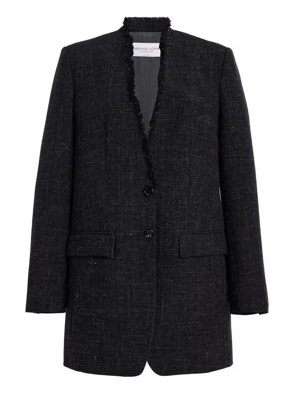 Michael Kors Frayed Wool-linen Blazer - Dark Grey