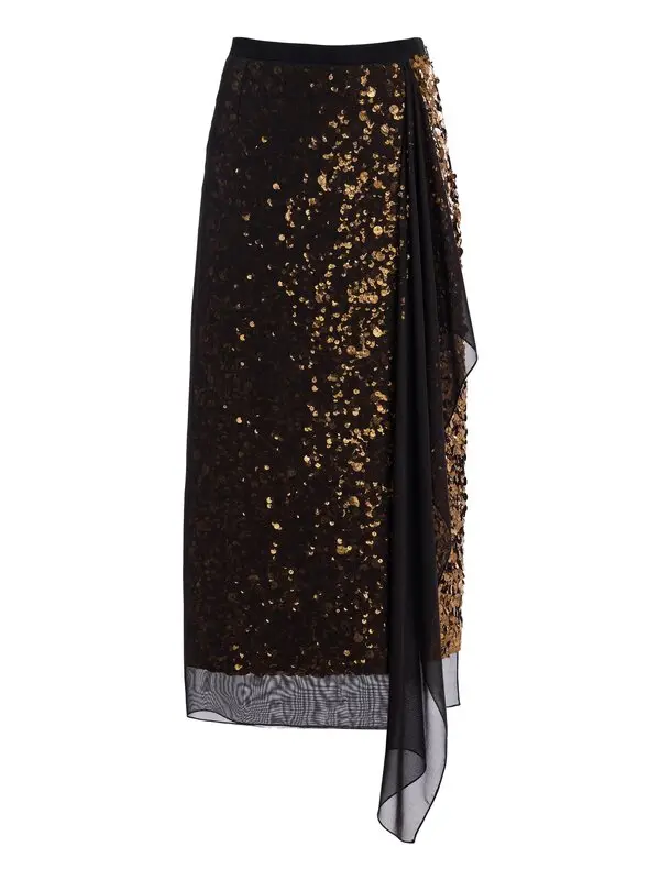 Michael Kors Embellished Sequin Midi Skirt - Black