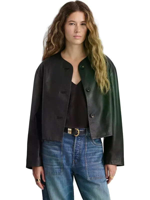 Madewell Leather Crop Cardigan Jacket - Black