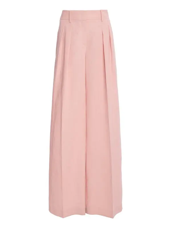 Michael Kors Pleated Sand Washed Linen Suiting Wide-leg Pants - Pink