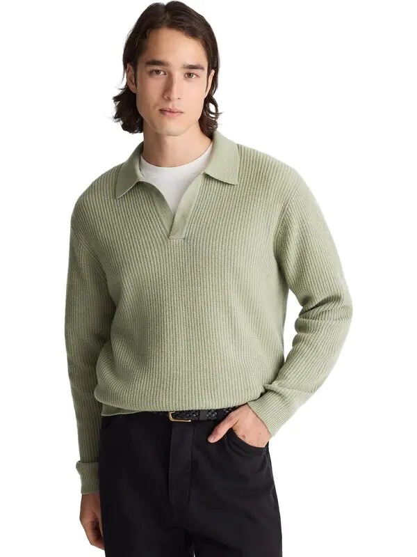 Madewell Johnny-collar Merino Wool Sweater Polo - Dusty Sage