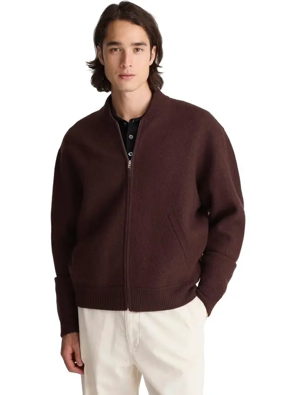 Madewell Boiled Wool Baseball Jacket - Espresso Bean