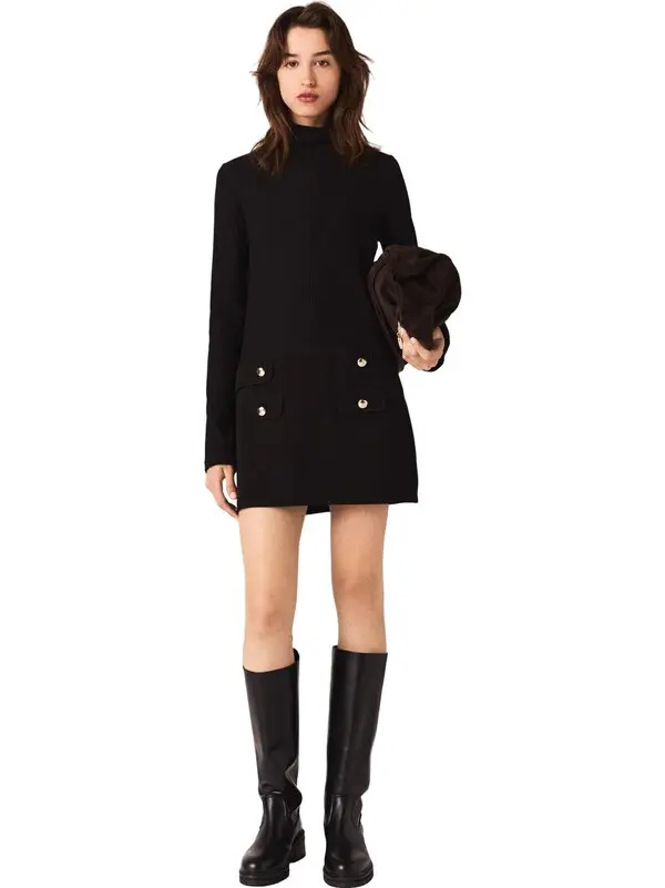 Maje Polyester Mini Turtleneck Dress - Black