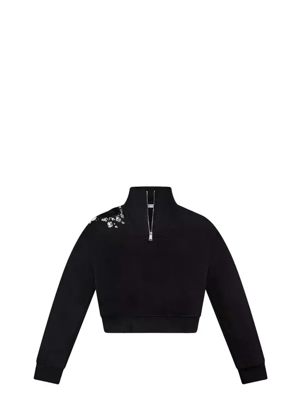 AREA Crystal Cut-out Half-zip Sweatshirt - Black
