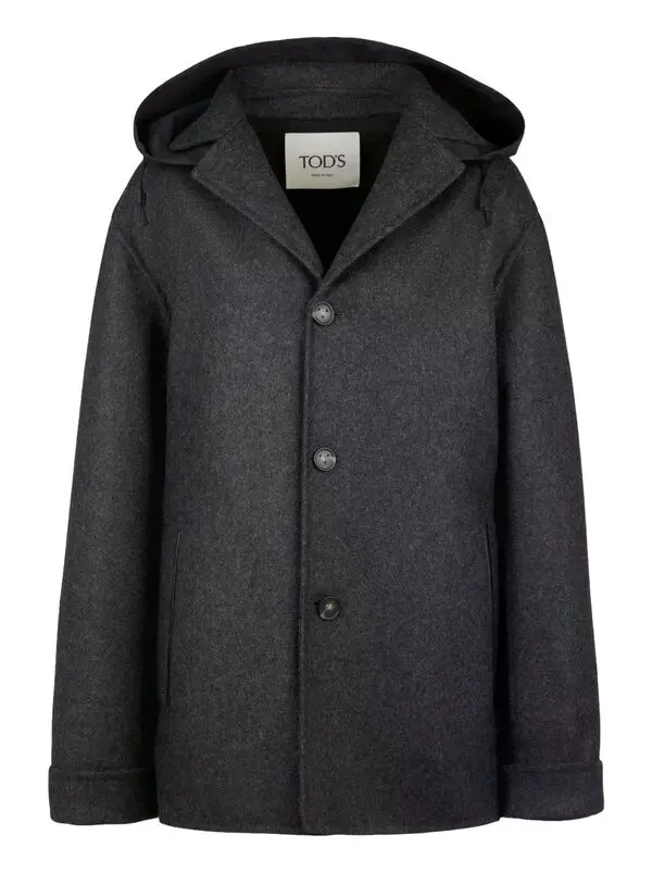 TOD'S Single-breasted Hooded Coat - Grey