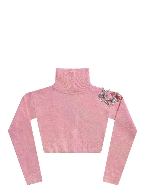 AREA Crystal-cluster Flower Turtleneck Sweater - Pink