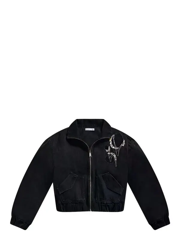 AREA Crystal Chain Cut-out Bomber Jacket - Black