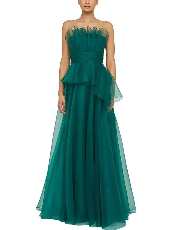 Theia Georgia Fan Bodice Gown - Emerald