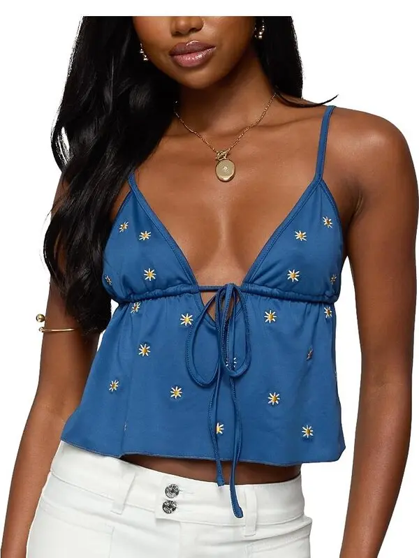 EDIKTED Embroidered Open Back Top - Blue