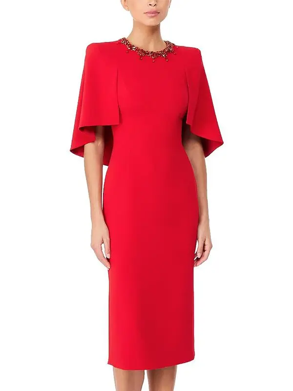 Jenny Packham Ursa Embellished-neck Midi Dress - Chilli Red