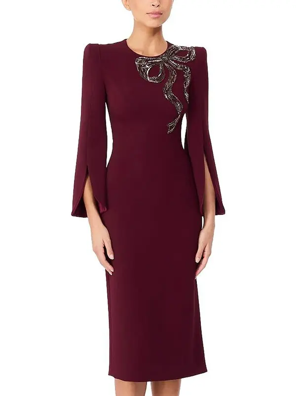 Jenny Packham Love Bow Split-sleeve Midi Dress - Cardinal