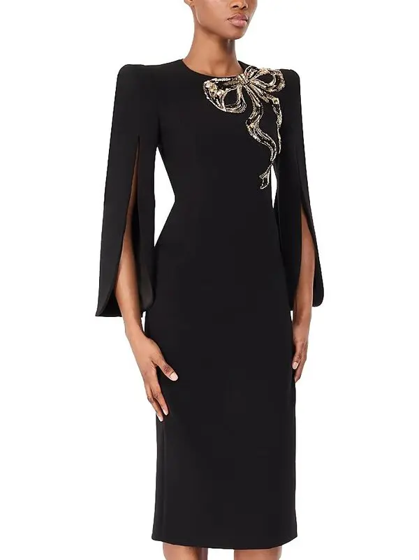 Jenny Packham Love Bow Split-sleeve Midi Dress - Liquorice