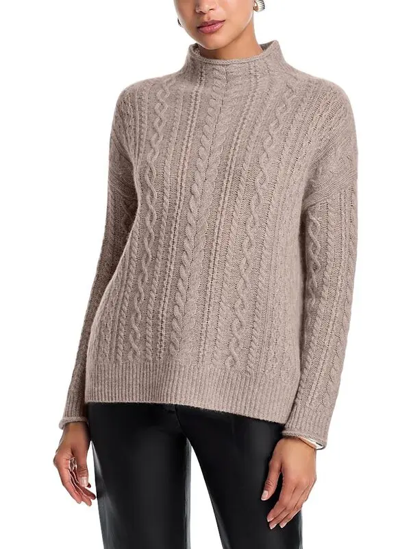 Bloomingdale'S Cashmere Cable Knit Mock Neck Sweater - Sesame