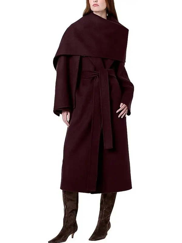 NICHOLAS Candice Scarf Neck Long Coat - Dark Plum