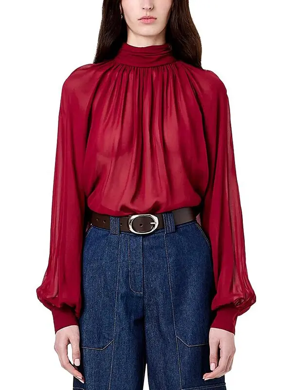 NICHOLAS Solene Mock Neck Draped Top - Plum