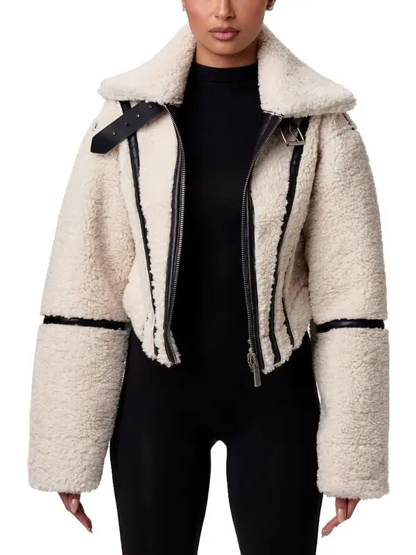 Naked Wardrobe Reversible Faux Shearling Jacket - Cream