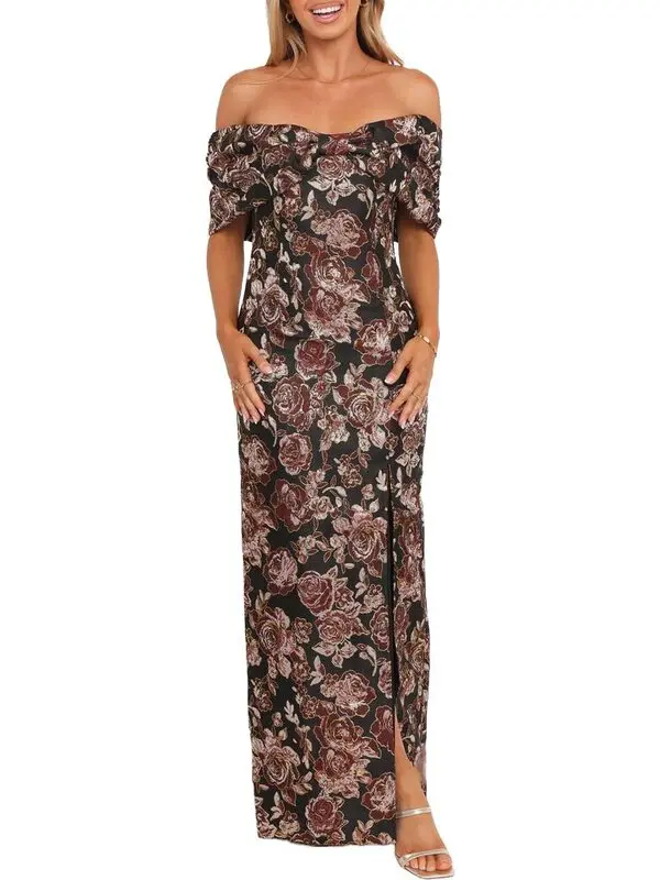 PETAL & PUP Lilia Off-the-shoulder Maxi Dress - Black Floral