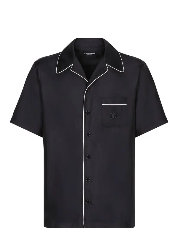 Dolce & Gabbana Silk Twill Shirt With Dg Embroidery - Blue
