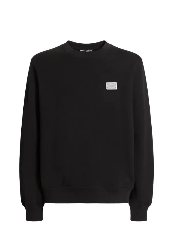 Dolce & Gabbana Cotton Jersey Sweatshirt With Metal Logo Tag - Black
