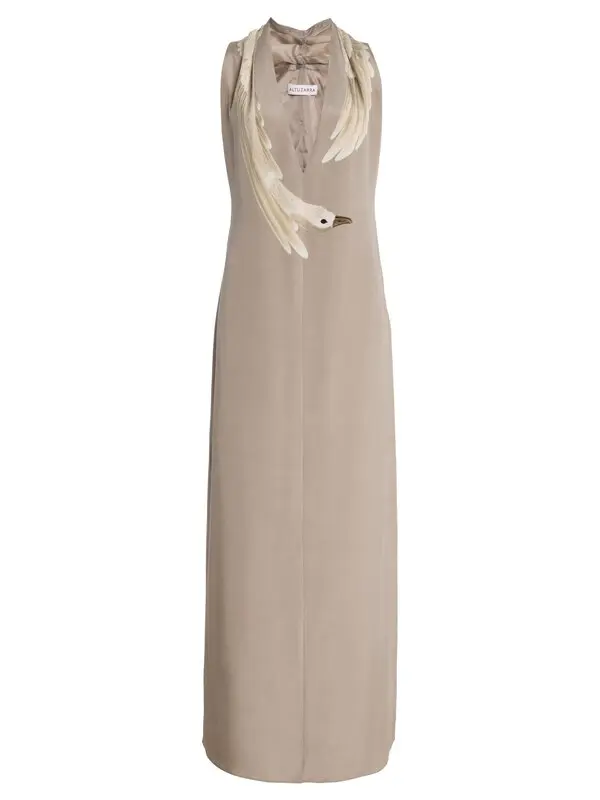 Altuzarra Baker' Appliqué Silk Midi Dress - Neutral