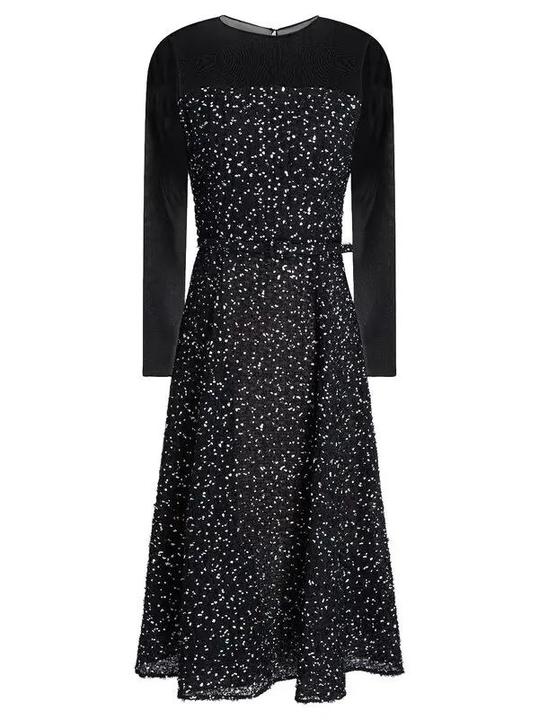 Oscar De La Renta Belted Fil Coupé Chiffon Midi Dress - Black