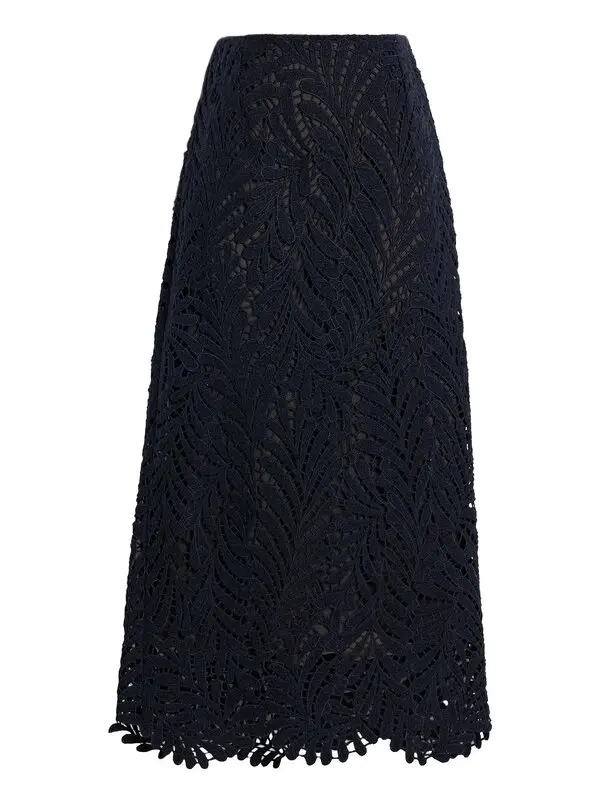Oscar De La Renta Wool-blend Guipure Lace Midi Skirt - Midnight Blue