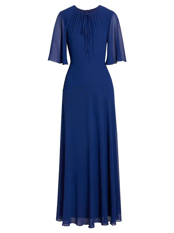 MIKAEL AGHAL Bow-detailed Chiffon Gown - Royal Blue