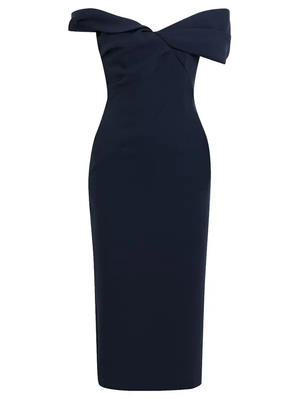 Rachel Gilbert Off-the-shoulder Draped Scuba Midi Dress - Navy