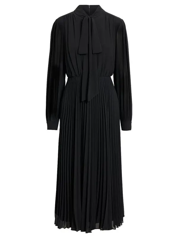 MIKAEL AGHAL Pussy-bow Pleated Chiffon Midi Dress - Black