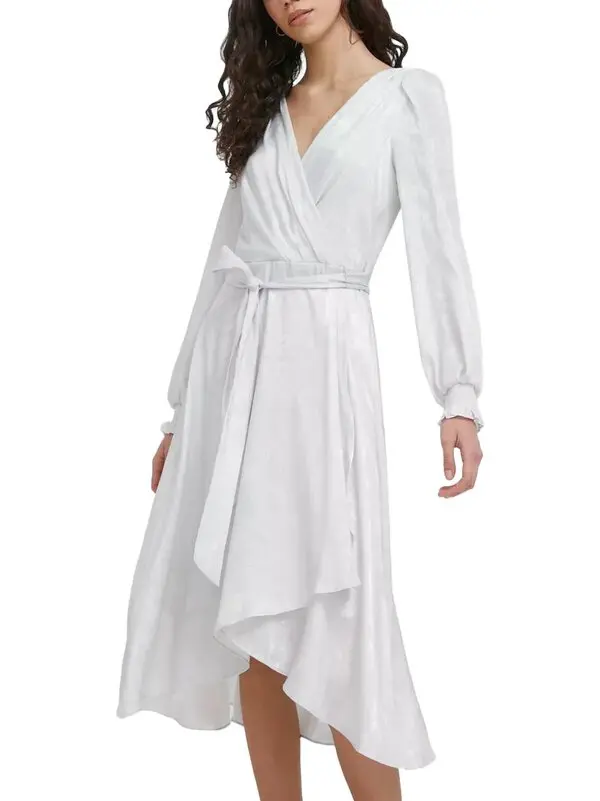 Dkny Tie-waist Long-sleeved Midi Dress - White
